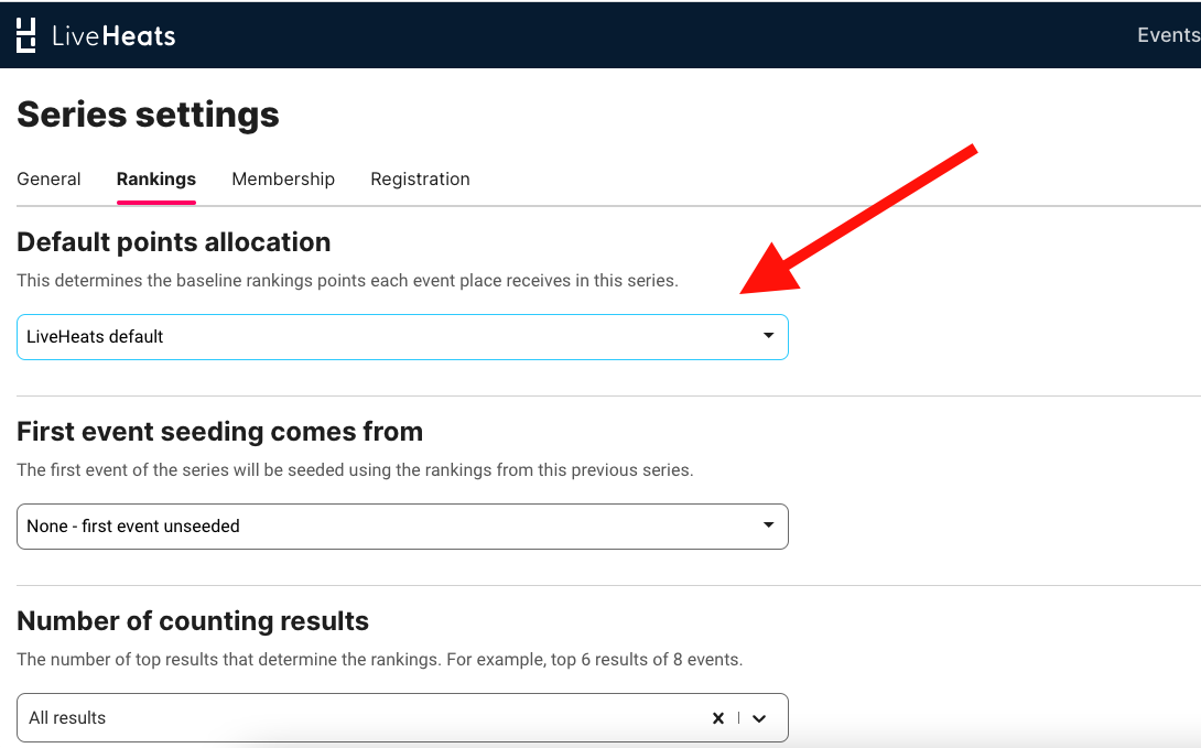 Setting the default ranking points allocation for a series and creating ...