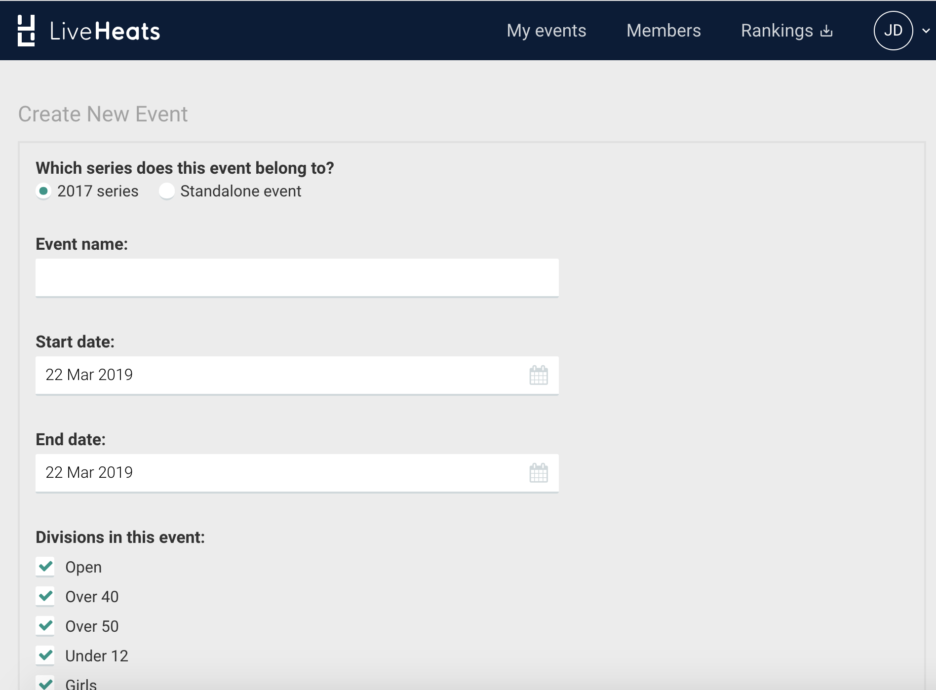 Creating an event – LiveHeats Help Centre