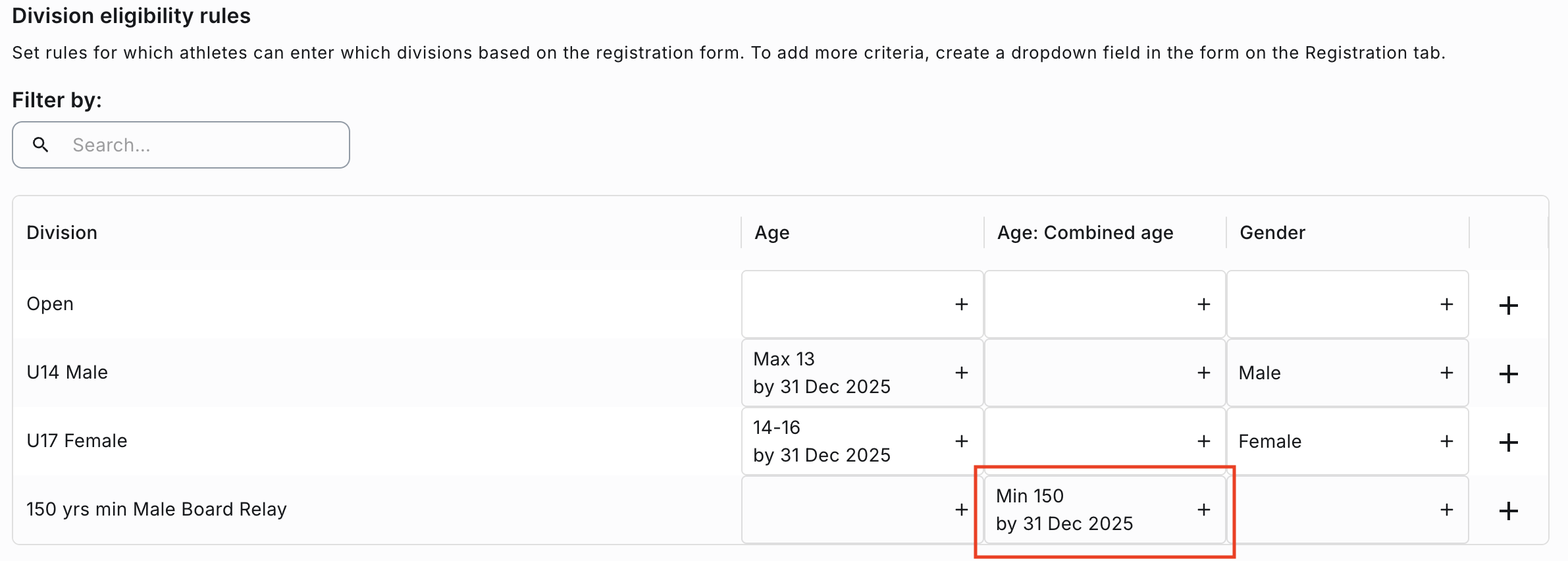 Set team combined age division entry restrictions on event registrations – Liveheats Help Centre
